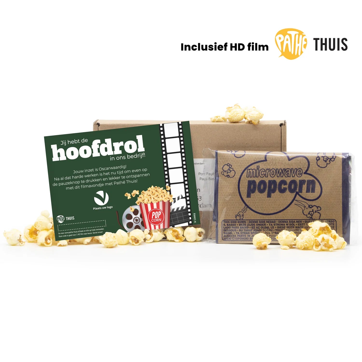 Filmavond pakketje met Pathé thuis code en magnetron popcorn – Bedankjes.nl