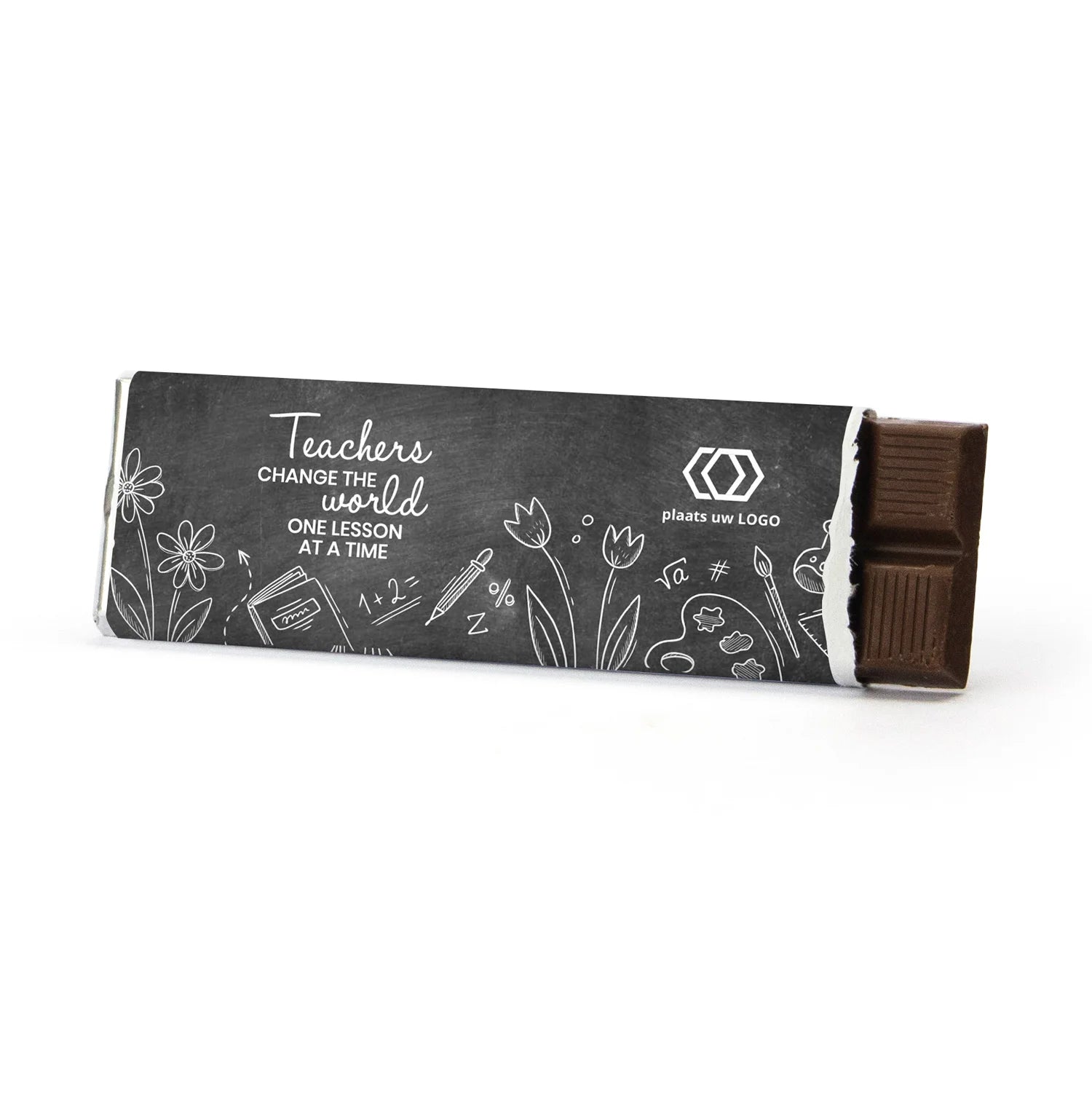 Chocoladereep met eigen dag van de leraar wikkel bedrukken – Bedankjes.nl