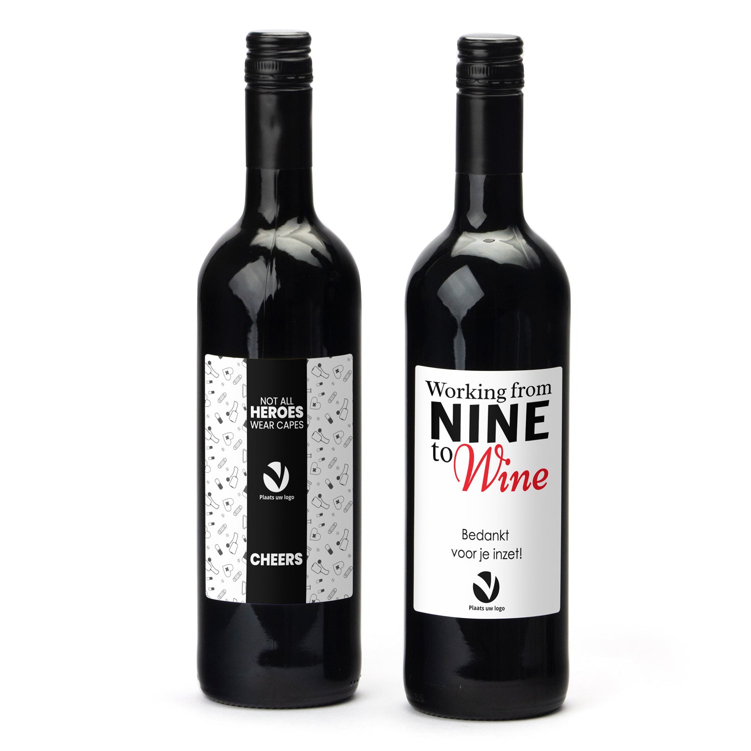 Fles Rode wijn met eigen logo etiket - Verpleging – Bedankjes.nl