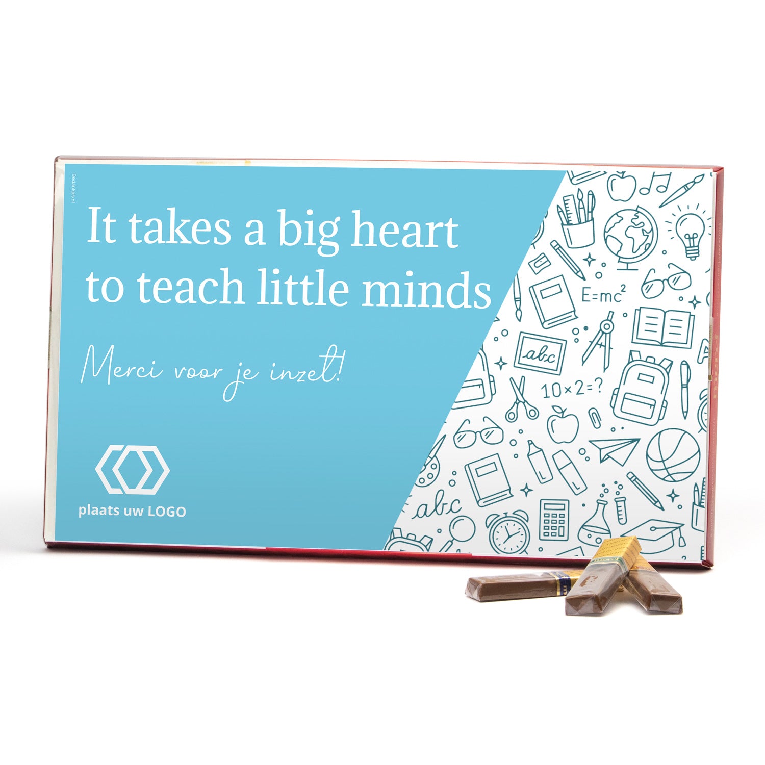 Grote doos Merci met logo 400 gram voor de dag van de leraar – Bedankjes.nl