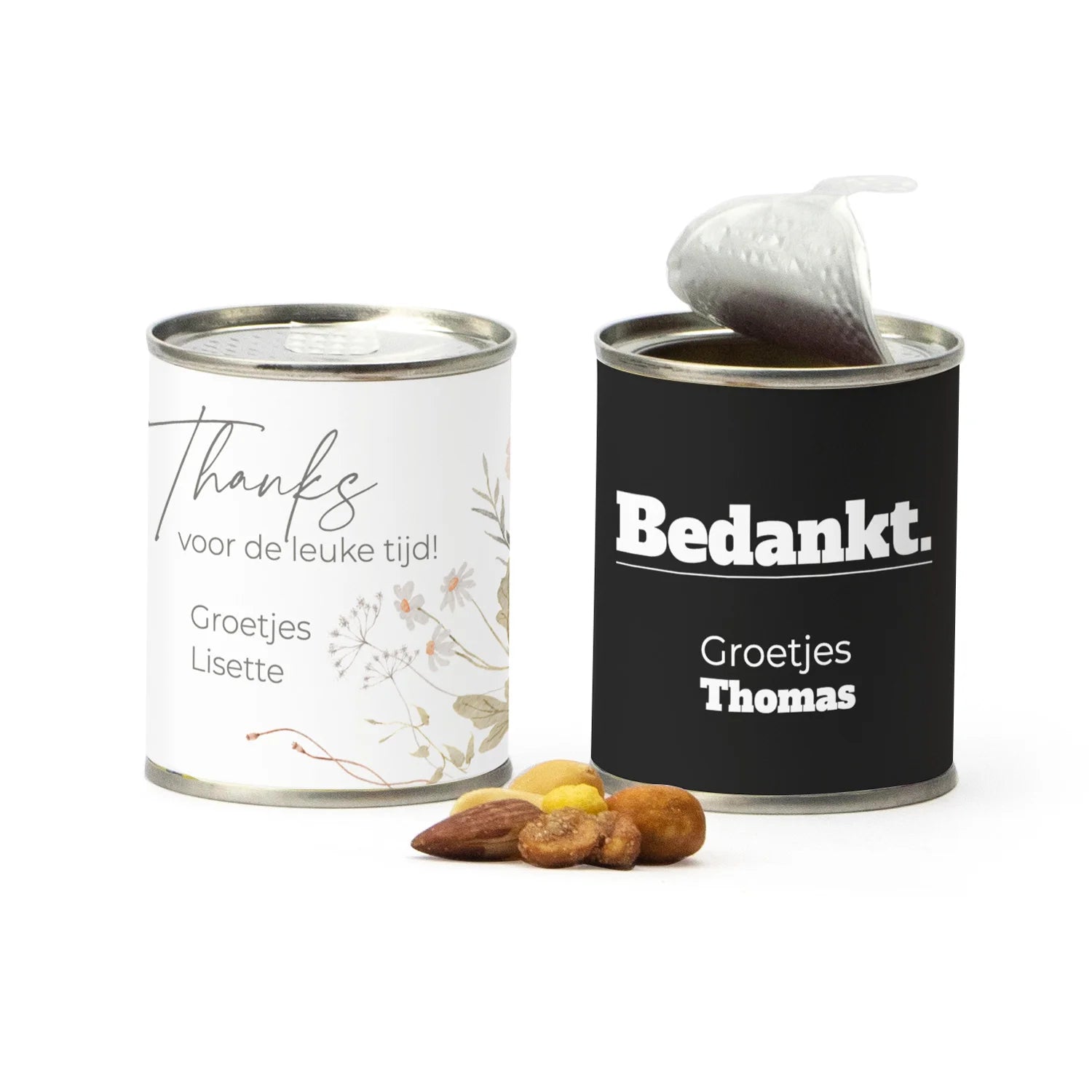 Blikje nootjes met logo als bedankje voor je collega's – Bedankjes.nl