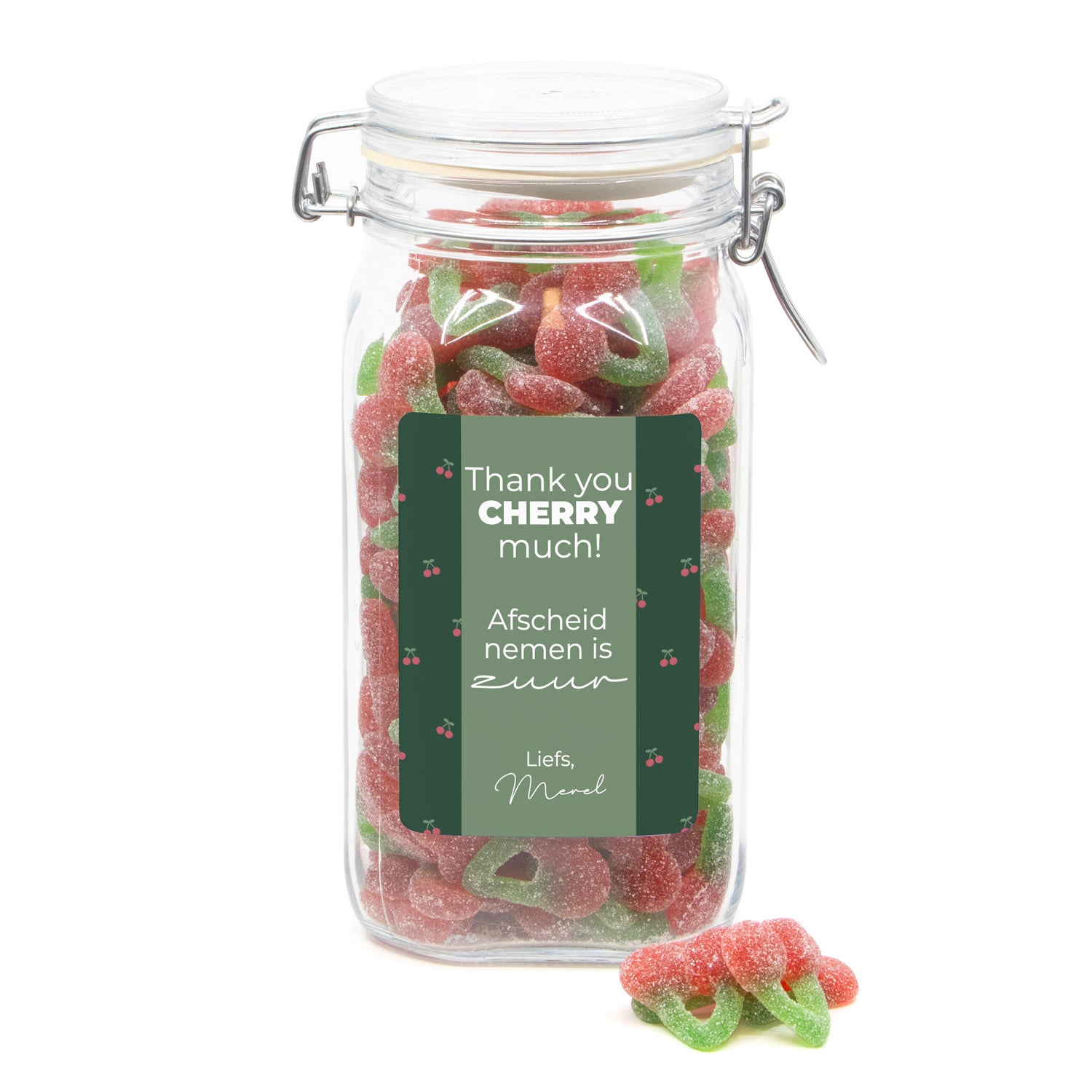 Grote weckpot Thank you Cherry Much! - Afscheid collega – Bedankjes.nl